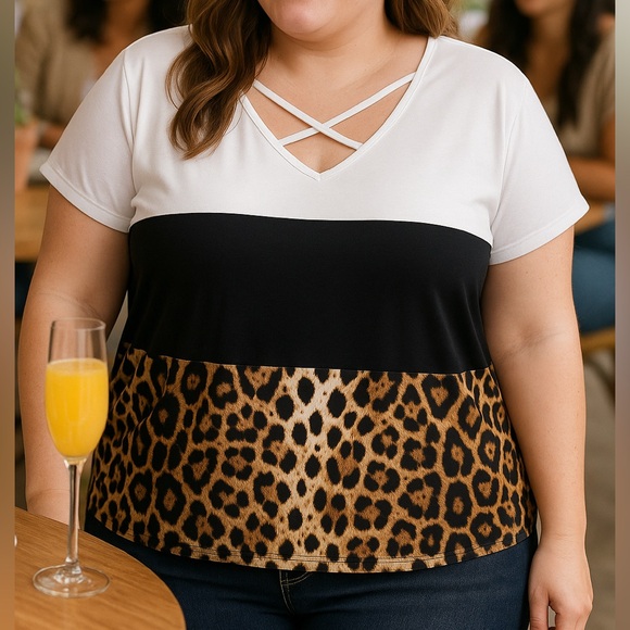 Plus Size for Us | Tops | Plus Size For Us Leopard Print Colorblock Tee ...